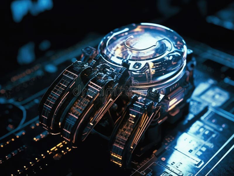 Tech Held by Augmented Hand in Futuristic Setting Stock Illustration ...