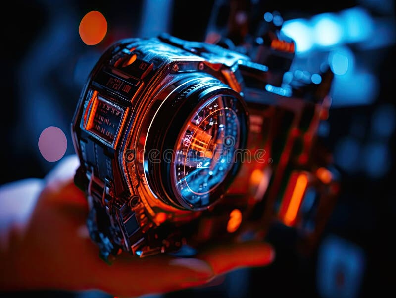 Tech Held by Augmented Hand in Futuristic Setting Stock Illustration ...