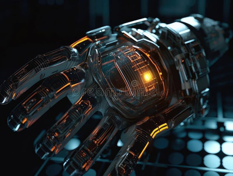 Tech Held by Augmented Hand in Futuristic Setting Stock Illustration ...