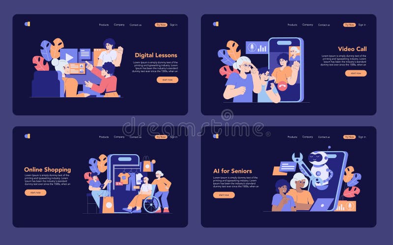 Tech Help Across Generations. Flat Stock Vector - Illustration of ...