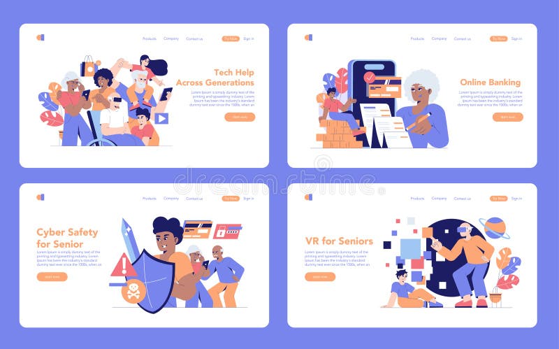 Tech Help Across Generations. Flat Stock Vector - Illustration of assistance, guidance: 347056228