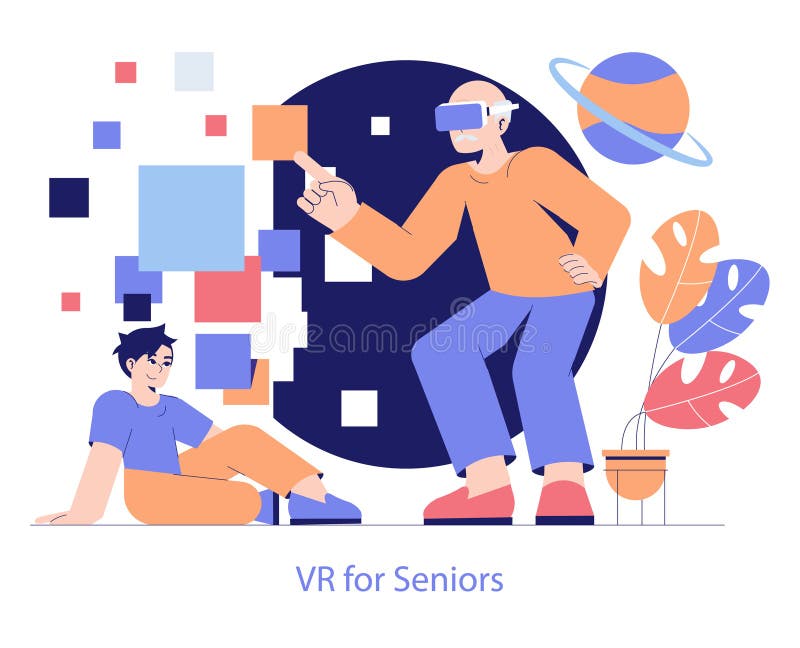 Tech Help Across Generations. Flat Stock Illustration - Illustration of ...