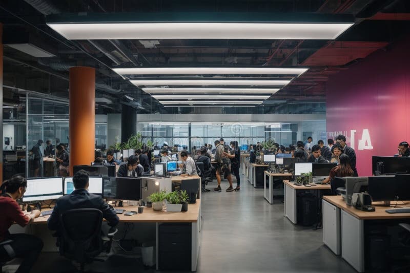 Tech Hub with People Brainstorming New Ideas and Projects Stock ...