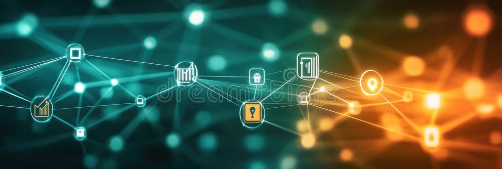 Tech Icons Interconnected by Glowing Lines Create a Digital Web in a ...