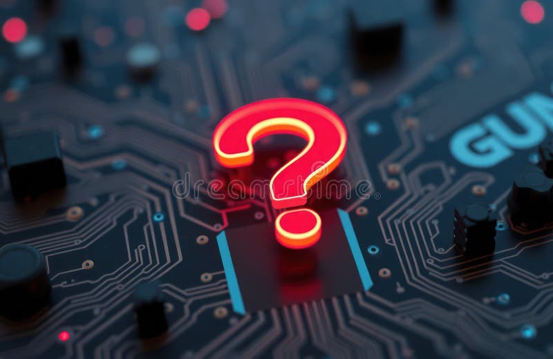 Tech Illustration of Glowing Red Question Mark on Circuit Board ...