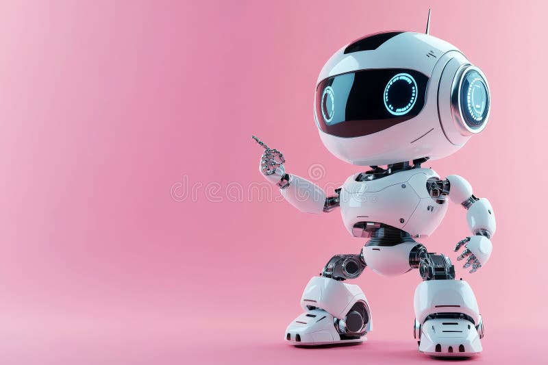 Tech Illustration of a Happy Robot Dancing with Pink Background Stock ...