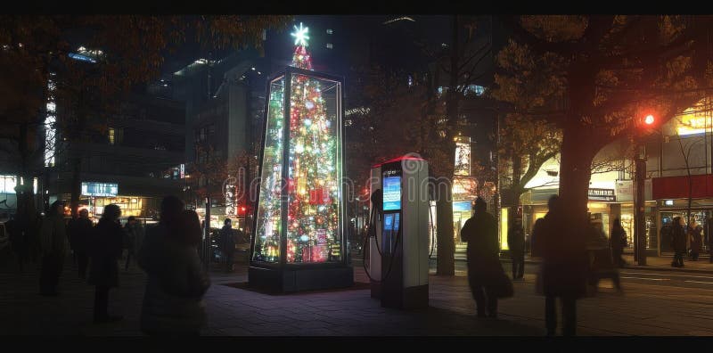 Tech-Infused Celestial Christmas Tree, Tradition Meets EV Charging Stations Stock Illustration ...