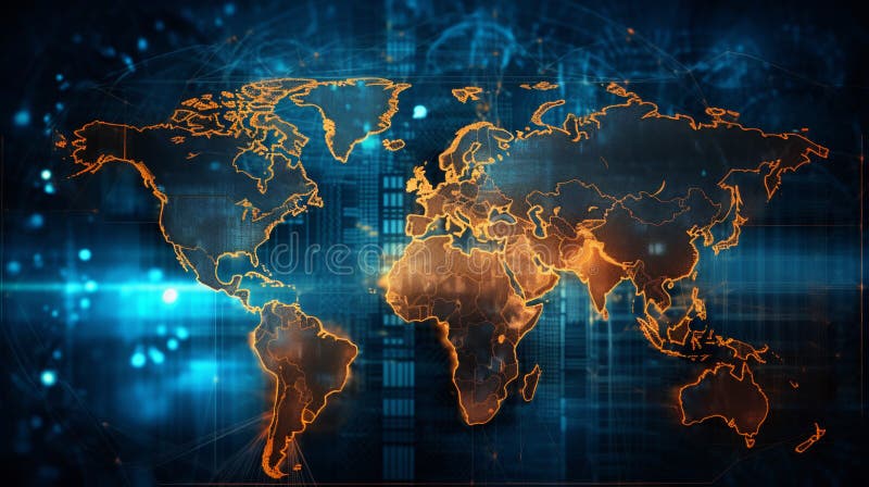 Tech-Infused Global Vision: World Map Embracing the Digital Frontier ...