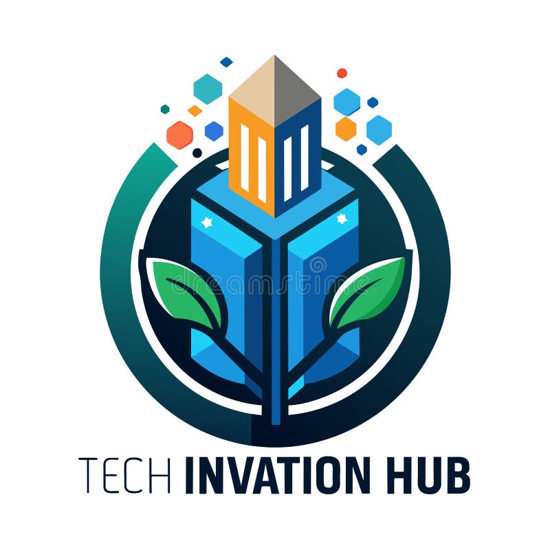 Tech Innovation Hub Logo Featuring a Stylized Building and Plant ...