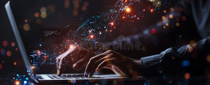 Tech Innovator Utilizing Tablet & Laptop with Digital Software Code ...