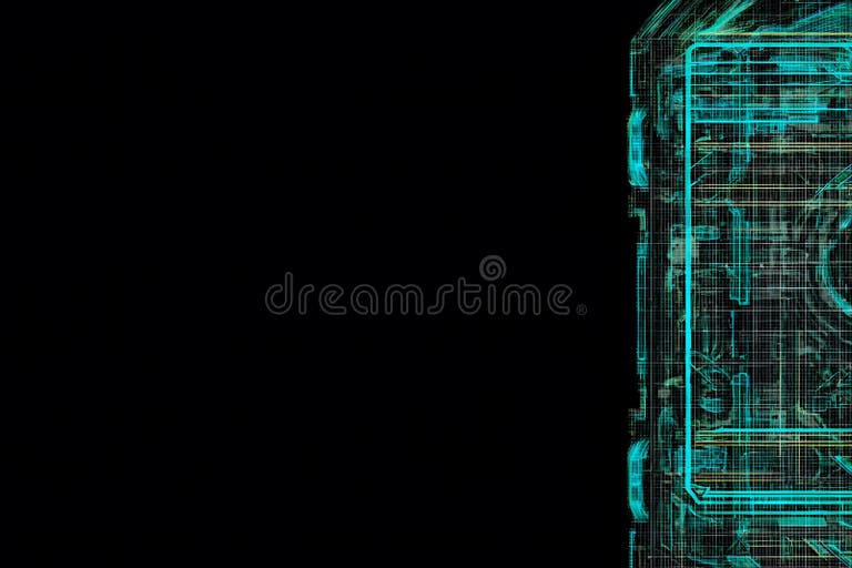 Tech-inspired Background with Glowing Cyan Circuits on Black, Top-right ...