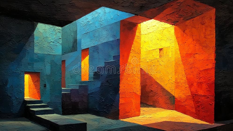 Tech-inspired Cubist Texture with Layered Angular Planes and Vivid ...