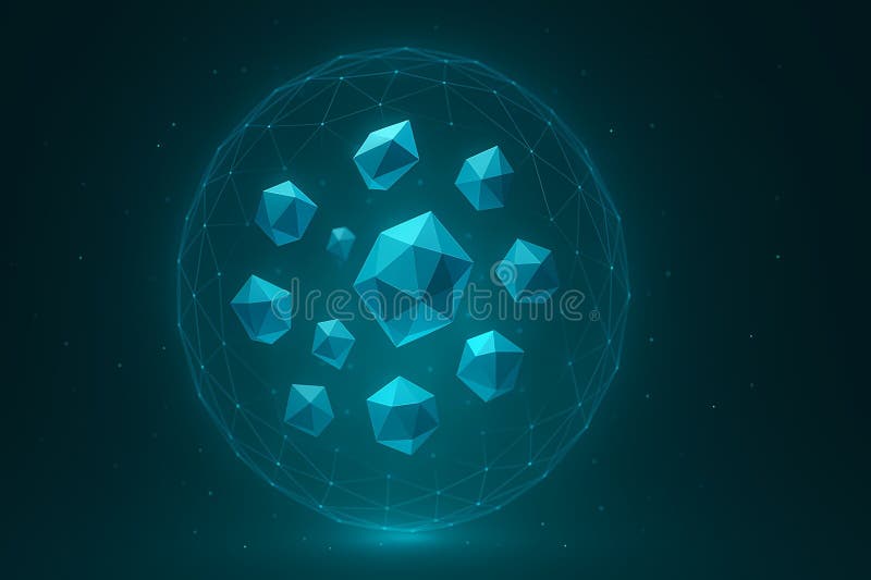 Low - Poly Style Tech - Inspired Blue Sphere & Polyhedrons Pattern ...