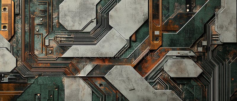 Tech-Inspired Geometric Circuit Board Pattern Design Stock Illustration ...