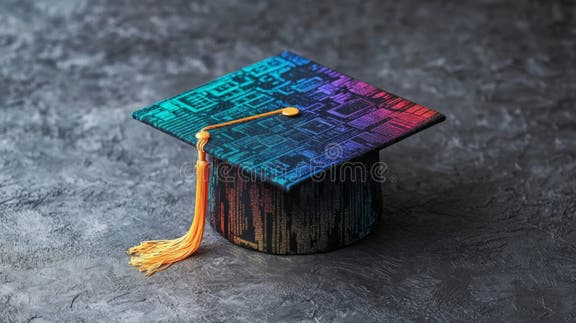 Tech Inspired Graduation Cap with Gold Tassel Stock Illustration - Illustration of computer ...