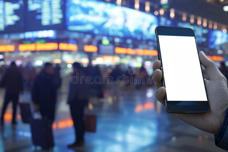 Tech Interaction Hands with Smartphone, Blurred People Buying Tickets ...