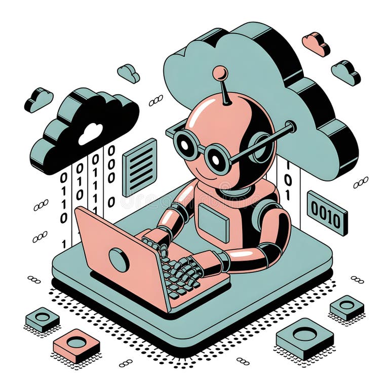 Tech Isometric Illustration, Cloud Coding, Adorable, Dark, Disney Pixar, Contour, Vector, White ...