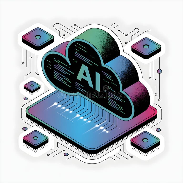Tech Isometric Illustration, Cloud Coding, Adorable, Dark, Disney Pixar, Contour, Vector, White ...