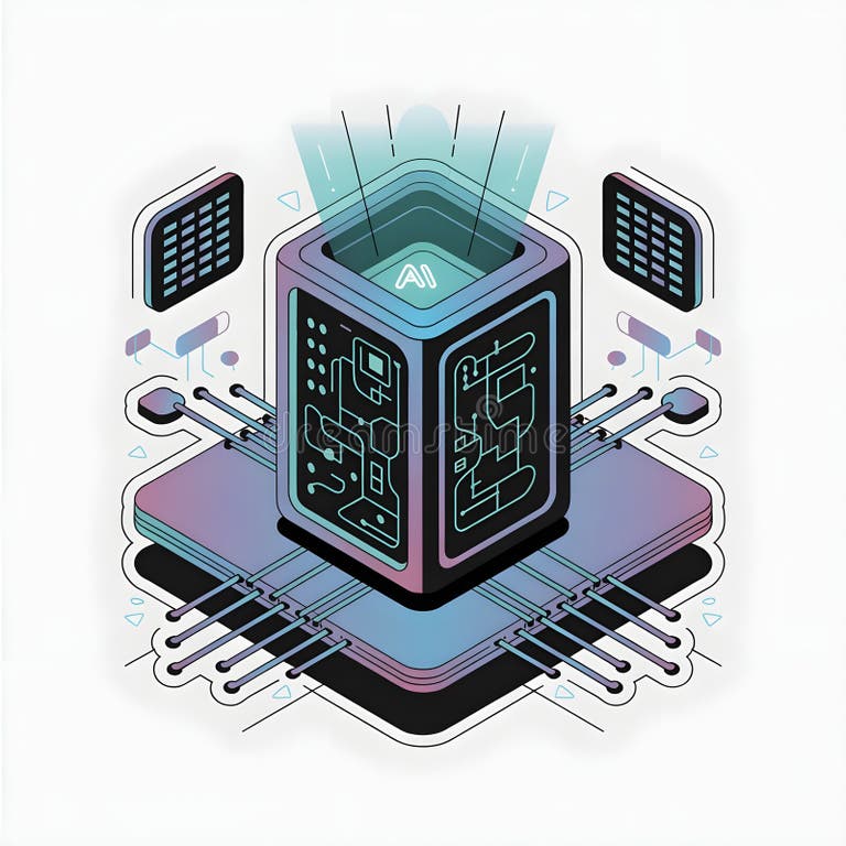 Tech Isometric Illustration, Cloud Coding, Adorable, Dark, Disney Pixar, Contour, Vector, White ...