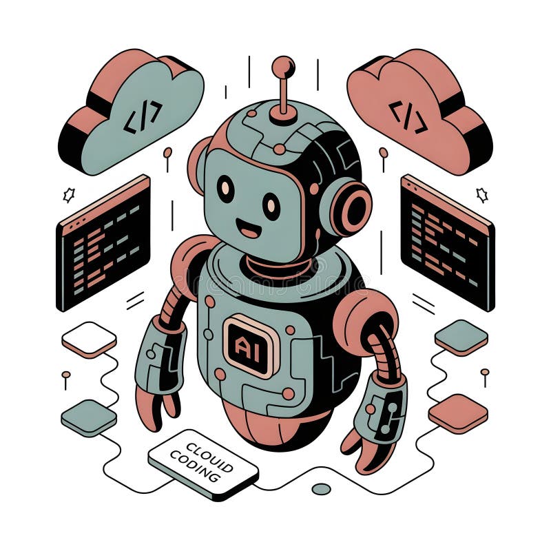 Tech Isometric Illustration, Cloud Coding, Adorable, Dark, Disney Pixar, Contour, Vector, White ...