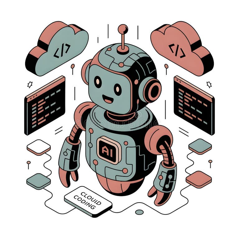 Tech Isometric Illustration, Cloud Coding, Adorable, Dark, Disney Pixar ...