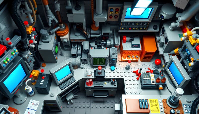 Tech Laboratory in Bricks Style, Filled with Gadgets, Test Tubes ...