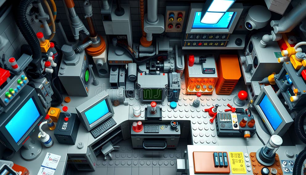 Tech Laboratory in Bricks Style, Filled with Gadgets, Test Tubes ...