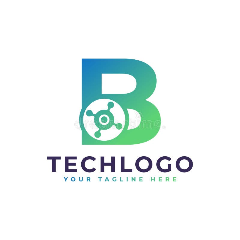 Tech Letter B Logo. Green Geometric Shape with Dot Circle Connected As ...