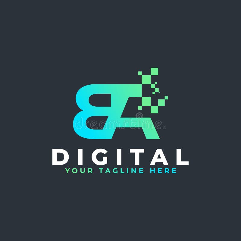 Tech Letter BA Logo. Blue and Green Geometric Shape with Square Pixel ...