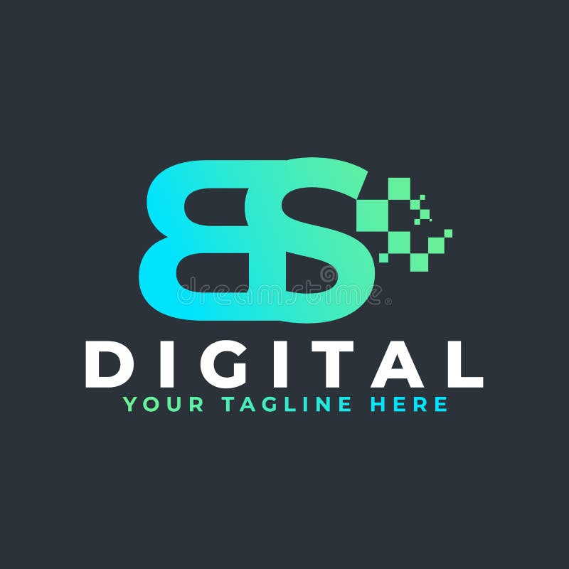 Tech Letter BS Logo. Blue and Green Geometric Shape with Square Pixel ...