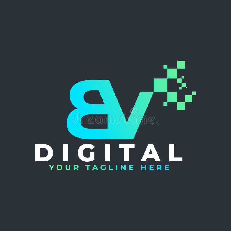 Tech Letter BV Logo. Blue and Green Geometric Shape with Square Pixel ...