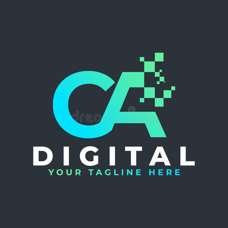 Tech Letter CA Logo. Blue and Green Geometric Shape with Square Pixel ...