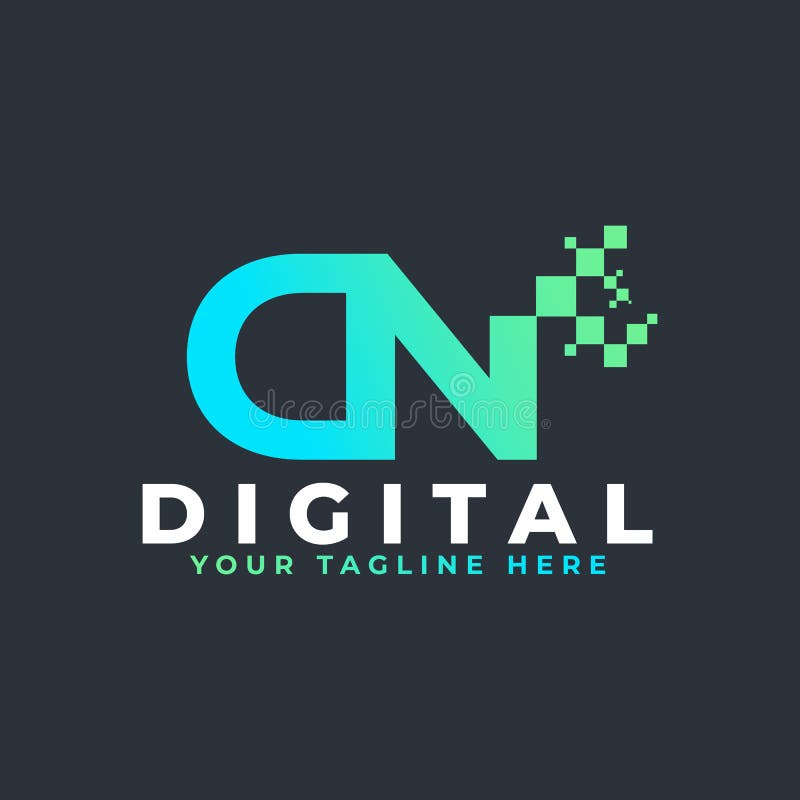 Tech Letter DN Logo. Blue and Green Geometric Shape with Square Pixel ...