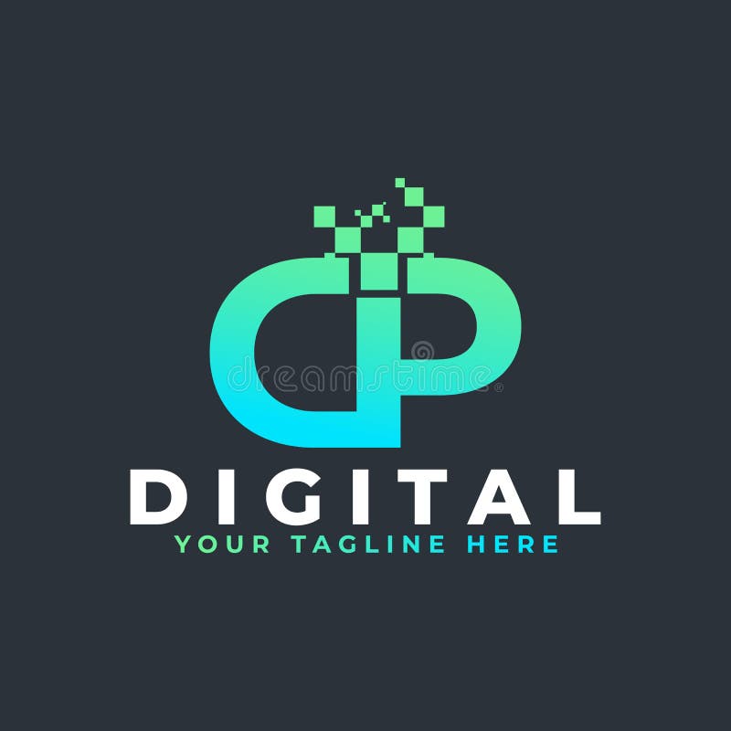 Tech Letter DP Logo. Blue and Green Geometric Shape with Square Pixel ...
