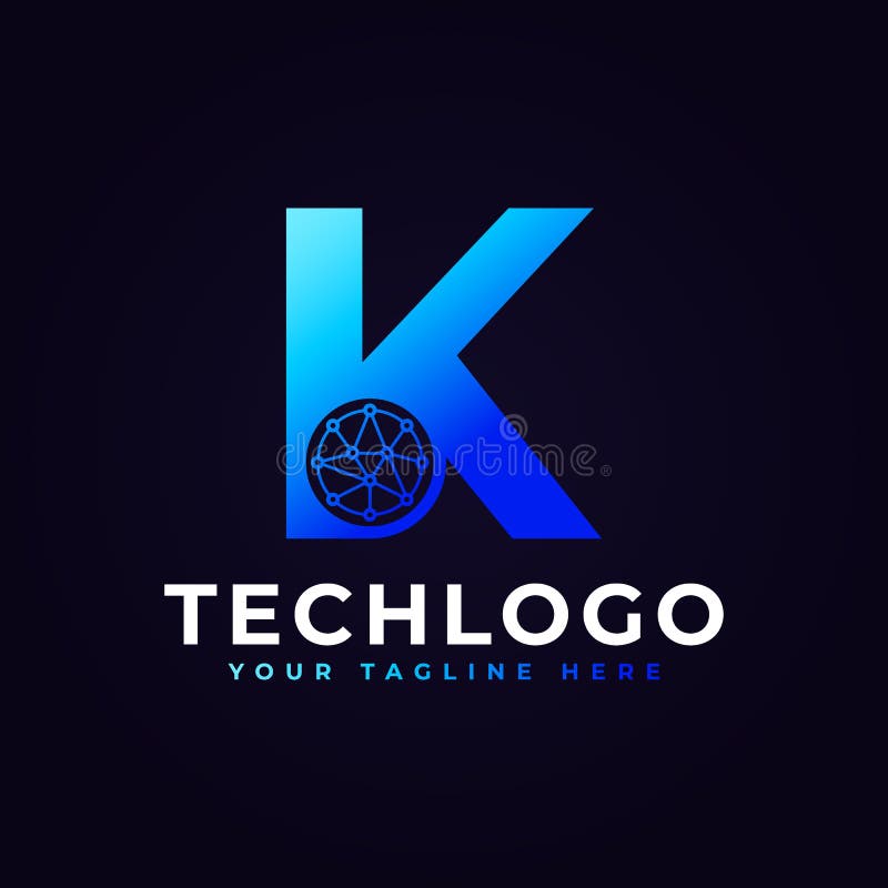 Tech Letter K Logo. Blue Geometric Shape with Dot Circle Connected As ...
