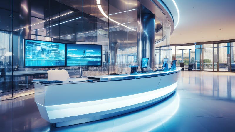 Tech lobby desk stock illustration. Illustration of check - 336036653