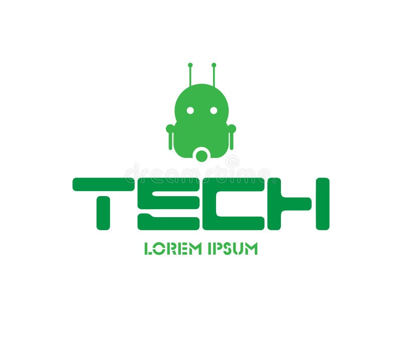 Tech Logo Design with Cyber Robot Stock Illustration - Illustration of ...