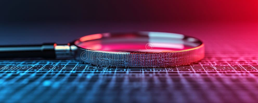 Tech Magnifying Glass Examining Digital Data Layers Stock Illustration ...