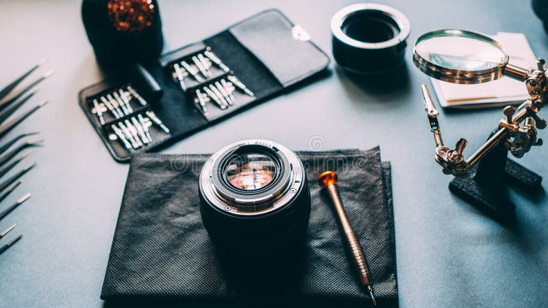 Tech Maintenance Support Photo Camera Lens Tools Stock Image - Image of ...