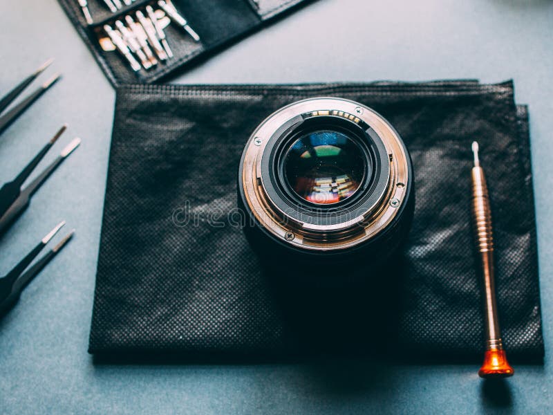 Tech Maintenance Support Photo Camera Lens Tools Stock Image - Image of ...