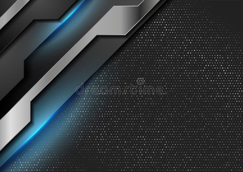 Tech Metallic Graphic Design with Blue Neon Glowing Lights Stock Vector ...