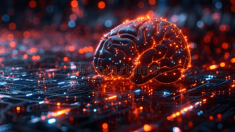 Tech and Mind Merge in AI Brain Design. Stock Illustration ...