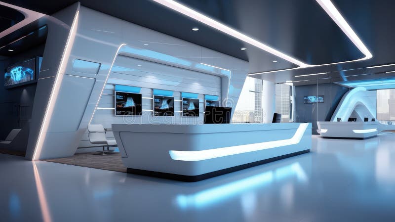 Tech Modern Office Lobby Reception Stock Illustration - Illustration of ...