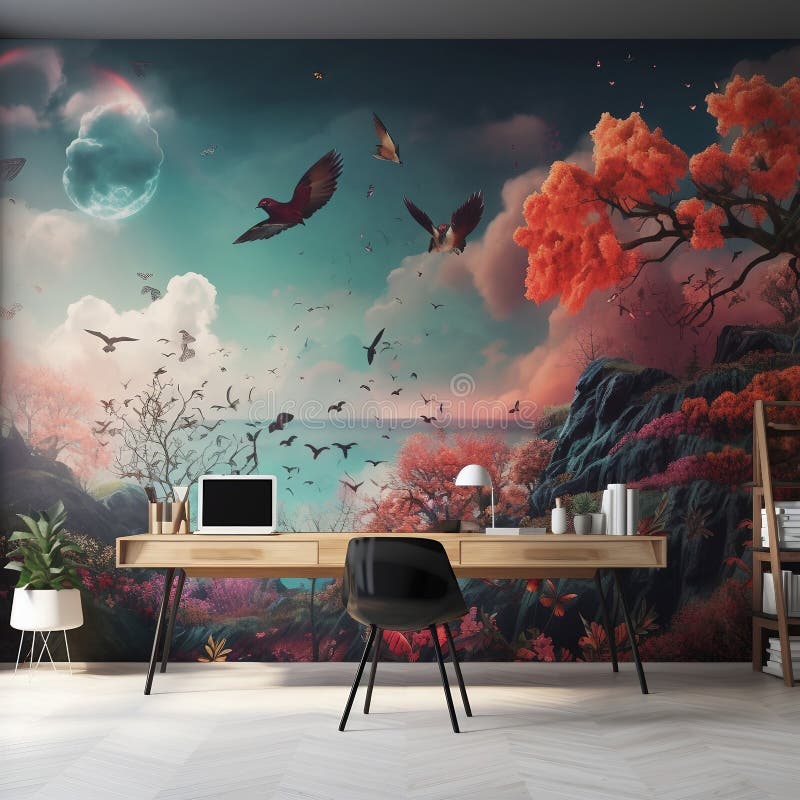 Tech and Nature Harmony Digital Wallpaper Fusion Stock Illustration ...