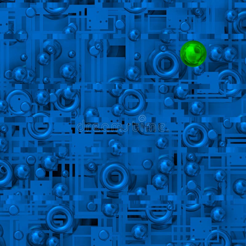 Blue Tech Background with Golden Sphere Over Blue Maze. Stock ...