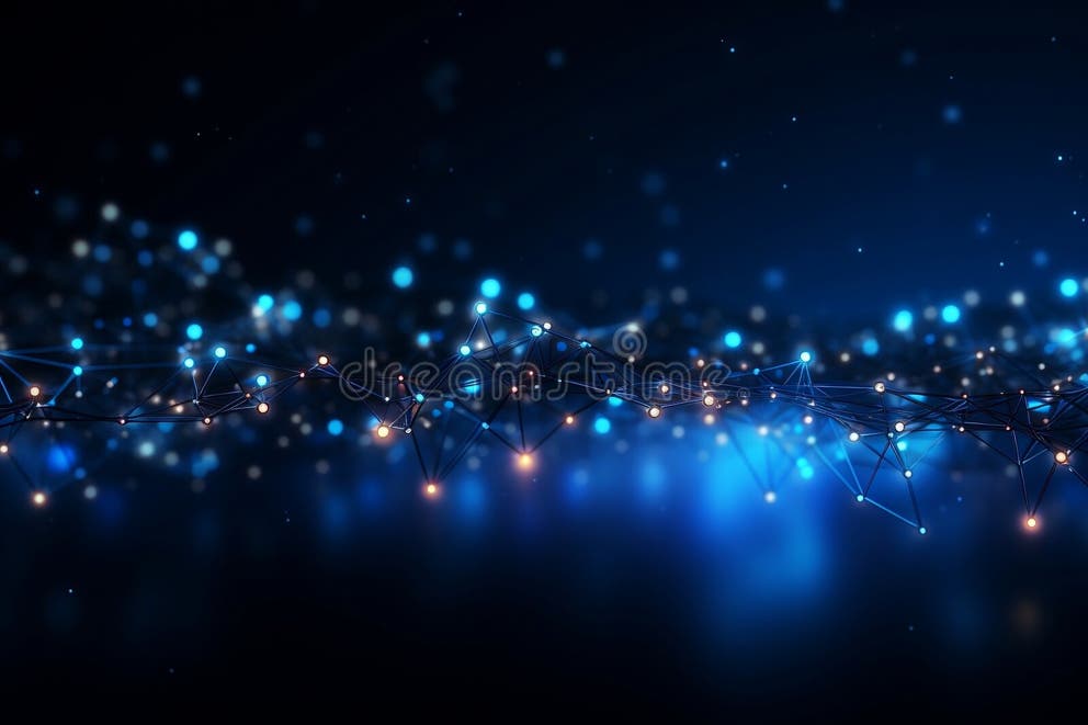 Tech Network Background with Blue Dot Lines, AI Stock Illustration ...