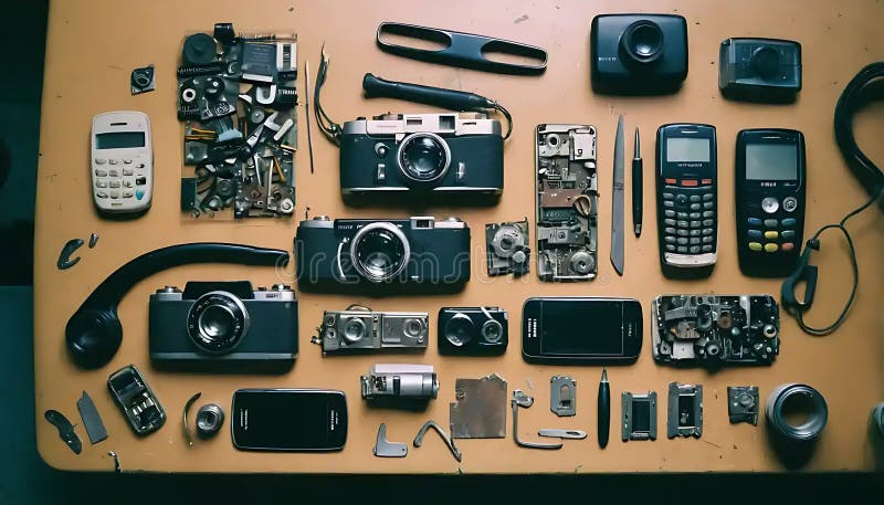 Tech Nostalgia: Disassembled Gadgets Stock Illustration - Illustration ...