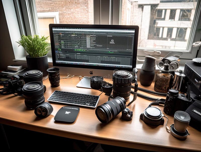 Tech Office with Automated Devices and Leica Camera Stock Illustration ...