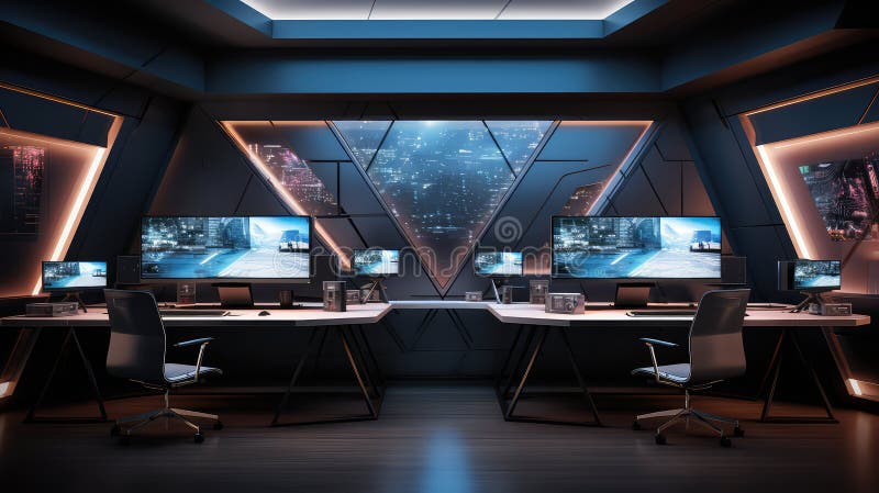 Tech office backdrop stock illustration. Illustration of generated ...