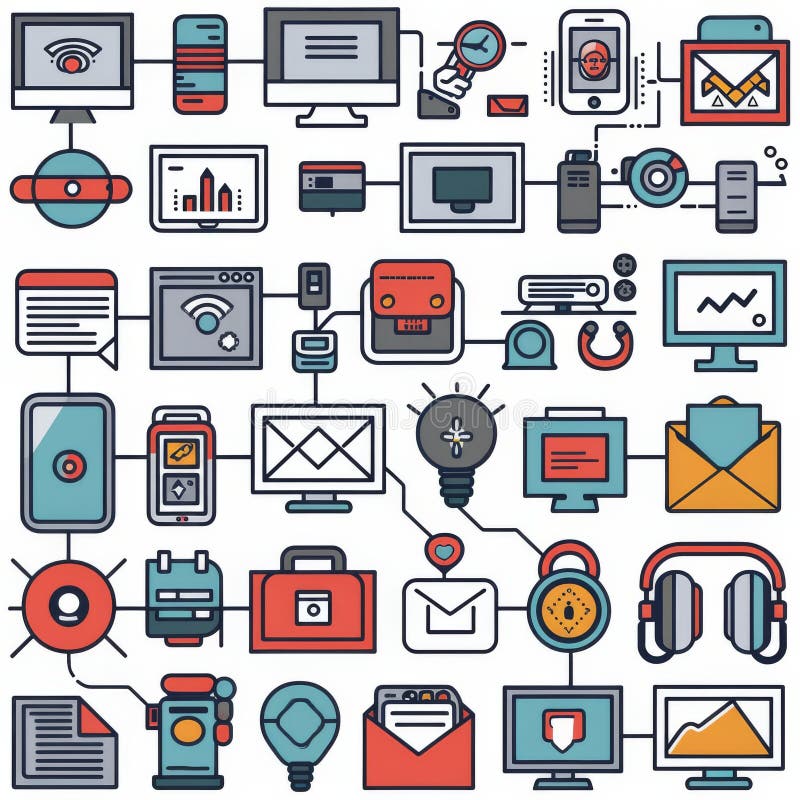 Tech and Office Icons Set stock illustration. Illustration of ...